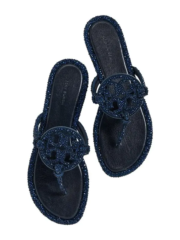 Tory Burch Miller Knotted Crystal Sandals - New Navy