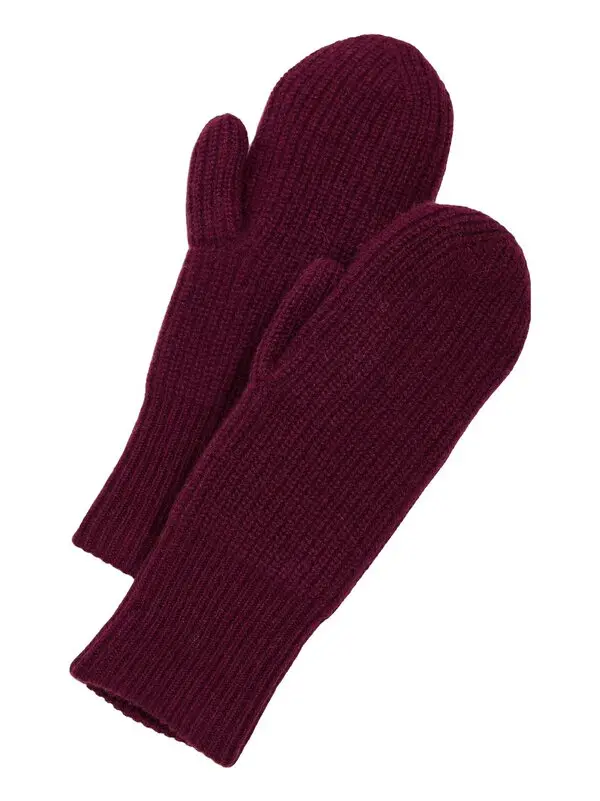 WHITE & WARREN Cashmere Ribbed Mittens - Sangria