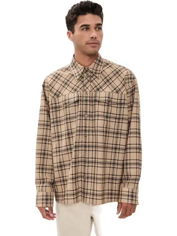 Ami Checked Wool Twill Shirt - Camel/noir