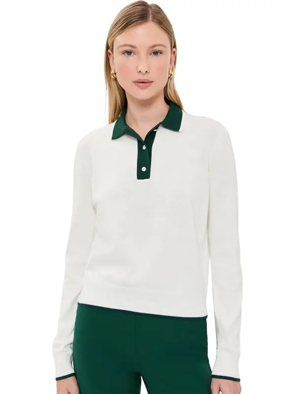 Ralph Lauren Collared Pique Knit Polo Sweater - White Splash/moss Agate