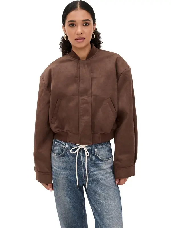 Lioness Legacy Faux Suede Bomber Jacket - Coffee