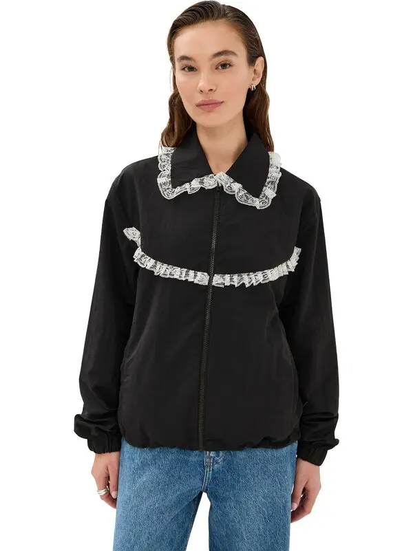 TANNER FLETCHER Archie Lace Trim Track Jacket - Black
