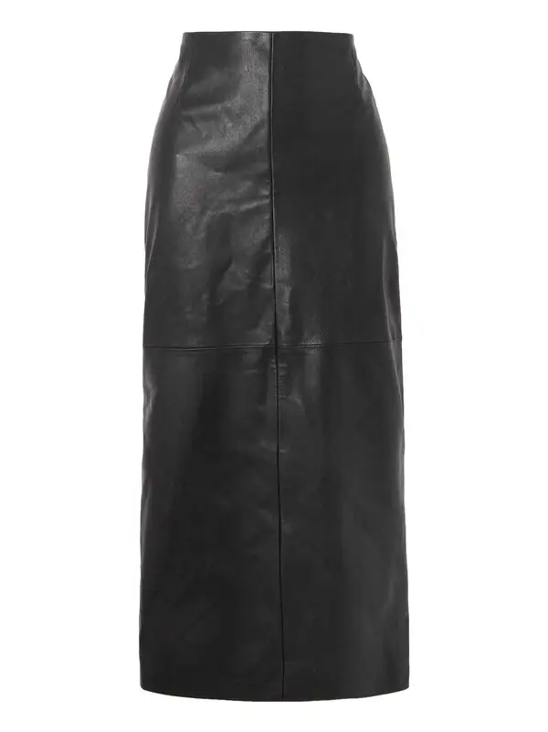 Nour Hammour Elisse Paneled Leather Midi Skirt - Black