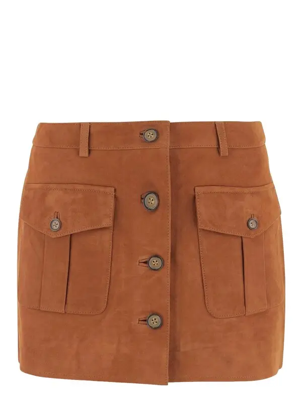 THE GARMENT Mini Suede Skirt With Pockets - Marrone Chiaro