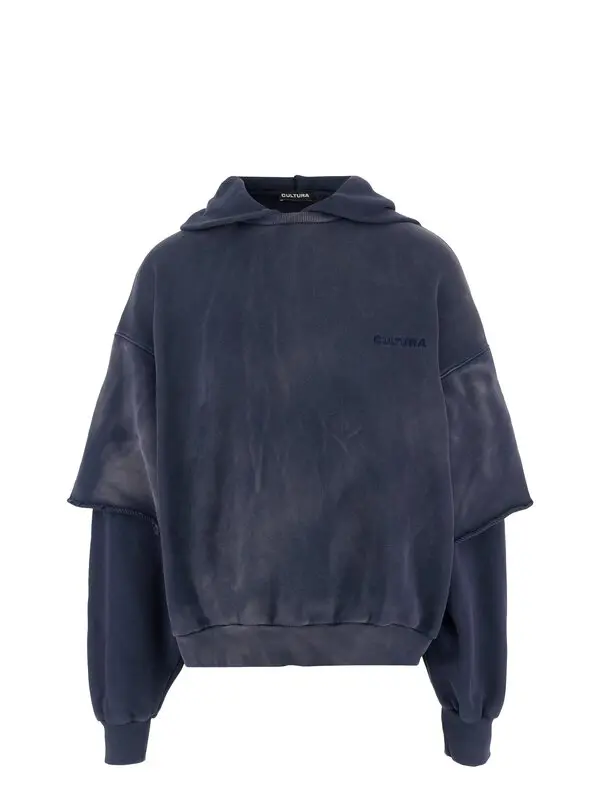 CULTURA Oversized Cotton Hooded Sweatshirt - Blue