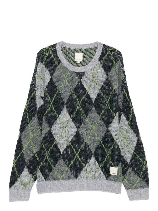 Emporio Armani Wool Blend Argyle Intarsia Knit Sweater - Blue