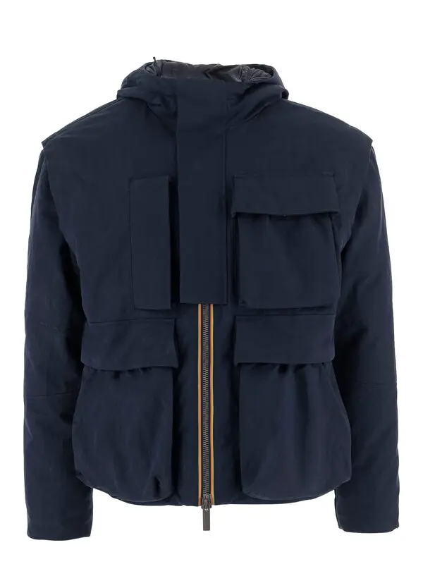 K-WAY Cotton-blend Jacket With Multiple Pockets - Blue