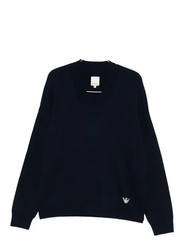 Emporio Armani V-neck Wool Sweater - Blue