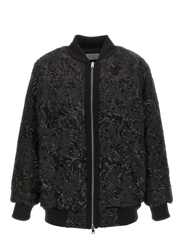 LE TWINS Belluno Lace Sequin Bomber Jacket - Black