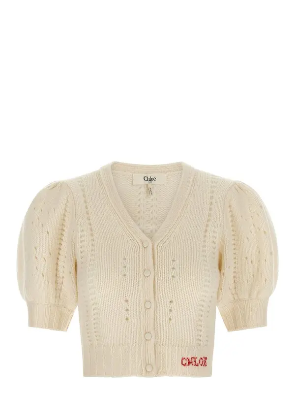 Chloé Jacquard Logo Cropped Cardigan - White