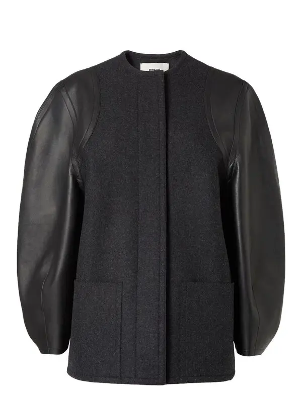 Fendi Wool And Leather Coat - Grey