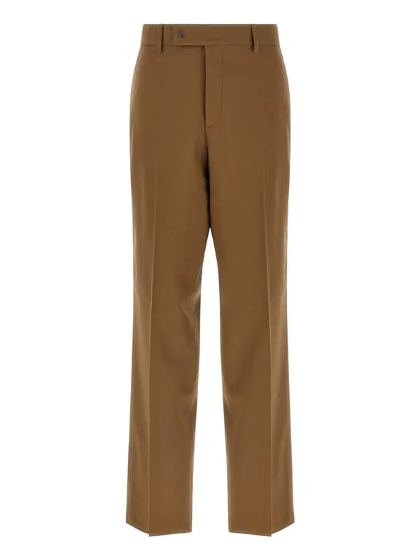 Fendi Gabardine Wool Cigarette Trousers With Ff Logo - Brown