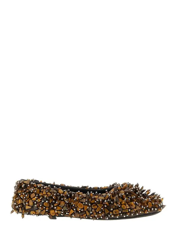 Dries Van Noten Beaded Leather Ballet Flats - Brown