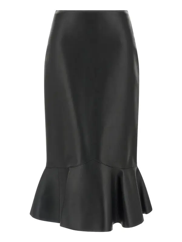 Fendi Nappa Leather Midi Skirt - Black