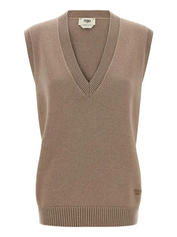 Fendi Cashmere Vest With Roma Embroidery - Beige