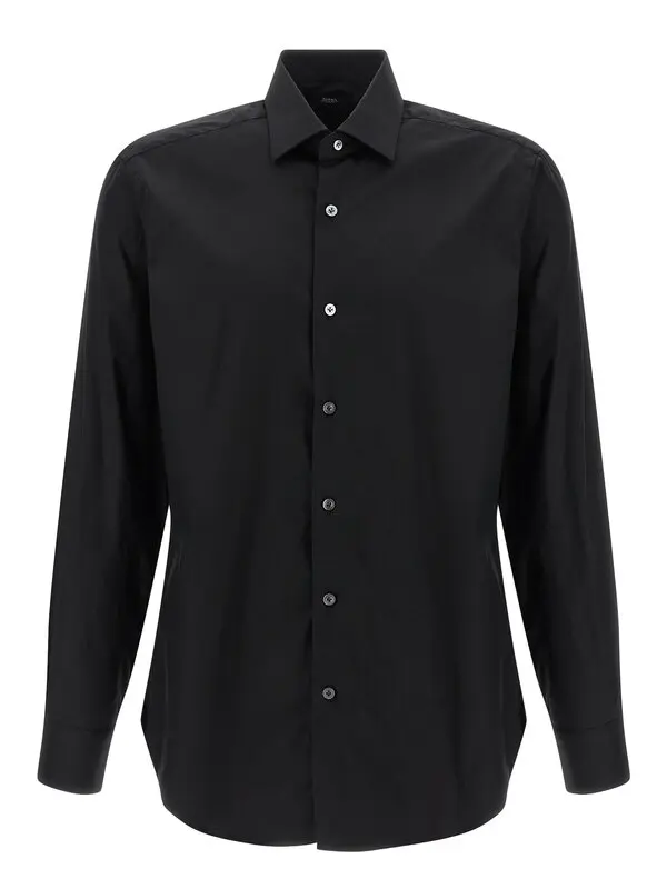 BARBA NAPOLI Stretch Cotton Poplin Shirt - Black