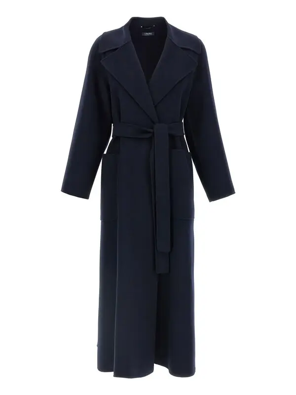 Max Mara Doris Pure Wool Double Fabric Long Coat - Blue
