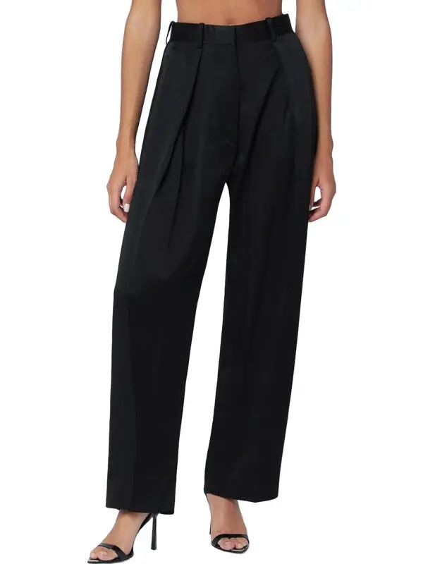 Victoria Beckham Pleated Crêpe Satin Trousers - Black