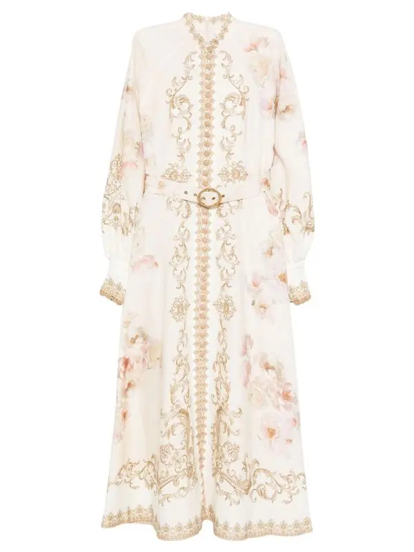 Zimmermann Printed Linen Midi Dress - Beige