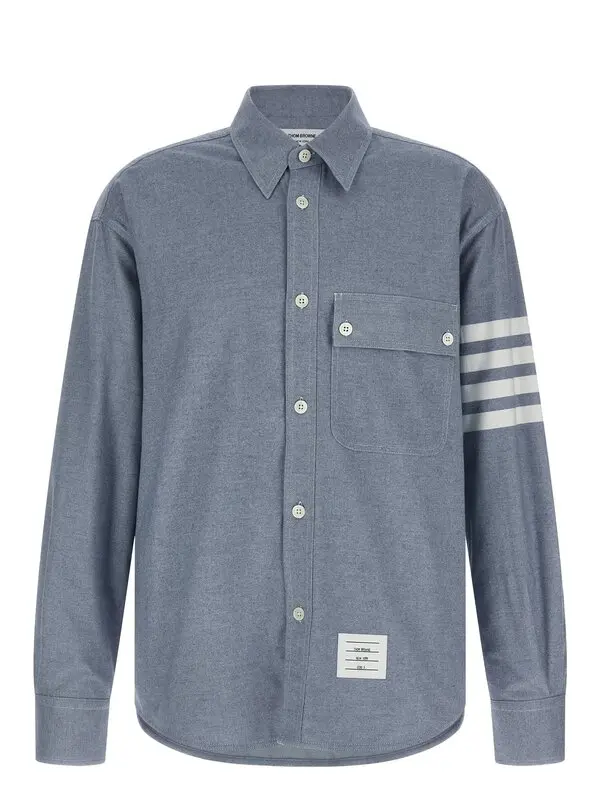 Thom Browne 4-bar Flannel Shirt - Light Blue