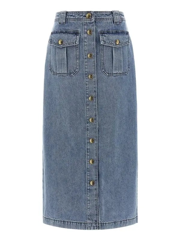 Zimmermann Denim Pencil Midi Skirt - Light Blue