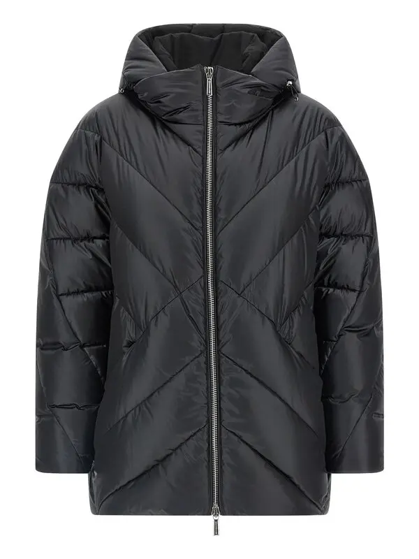 MOORER Quilted Down Jacket With Detachable Hood - Black