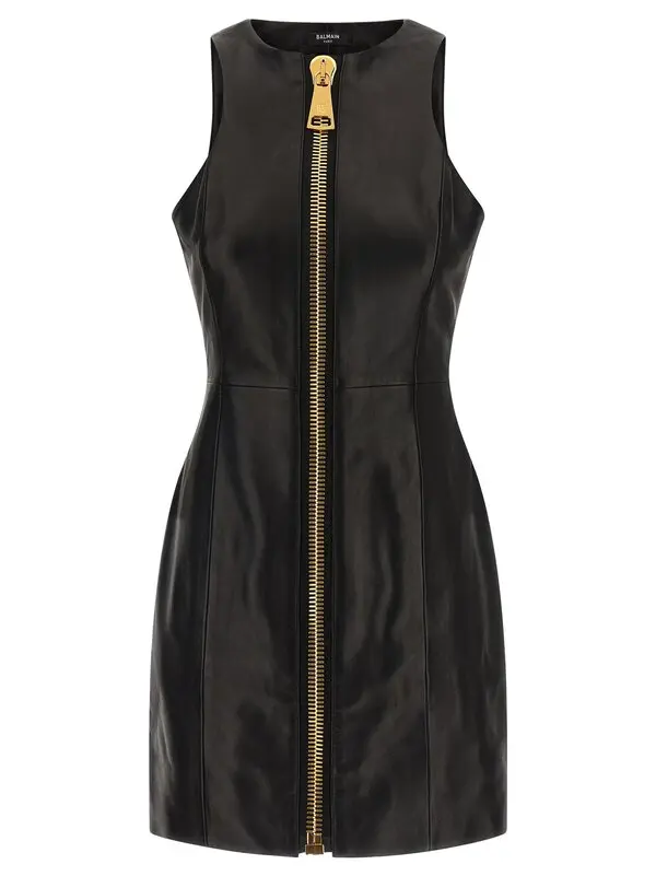 Balmain Maxi Zip Leather Dress - Black