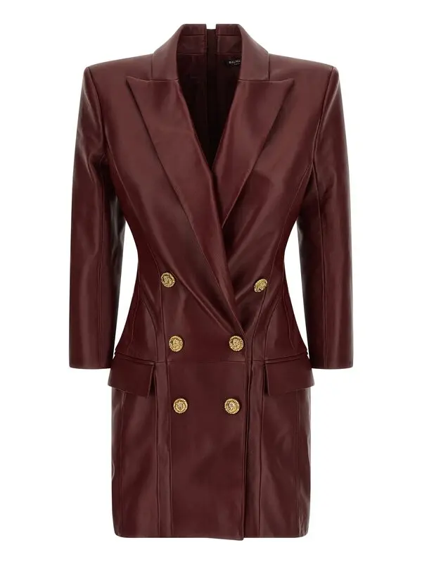 Balmain Leather Double-breasted Blazer Dress - Bordeaux
