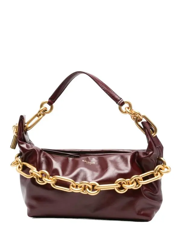 Balmain Sync Medium Leather Shoulder Bag - Bordeaux