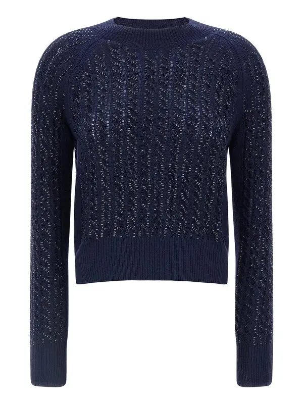 Ermanno Scervino Baguette Studded Virgin Wool And Cashmere Blend Sweater - Blue