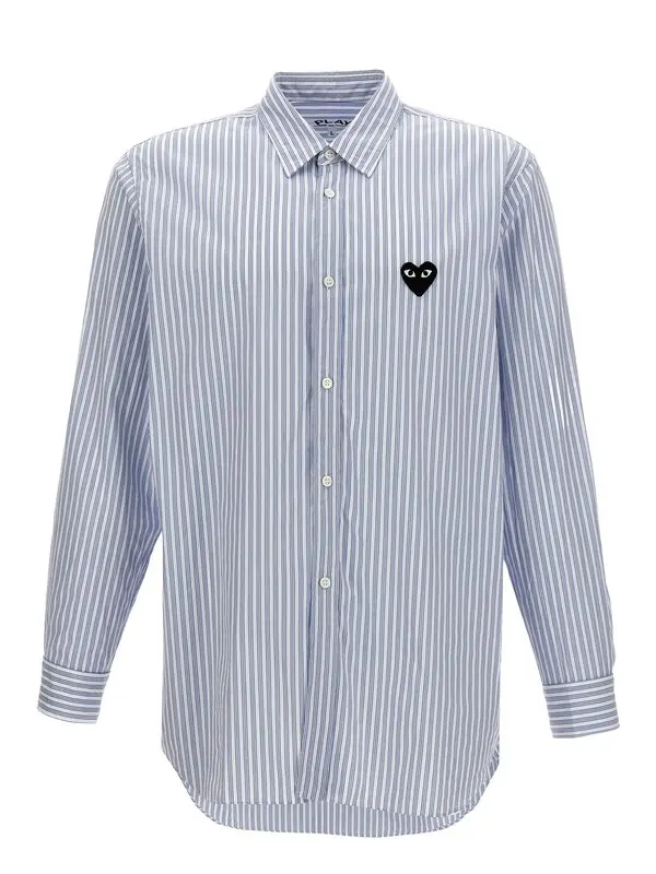 Play Comme Des Garcon Logo Patch Striped Shirt - Light Blue