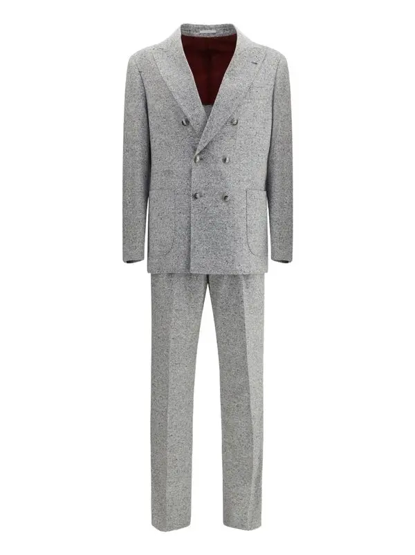 Brunello Cucinelli Wool Blend Double Breasted Suit - Grey