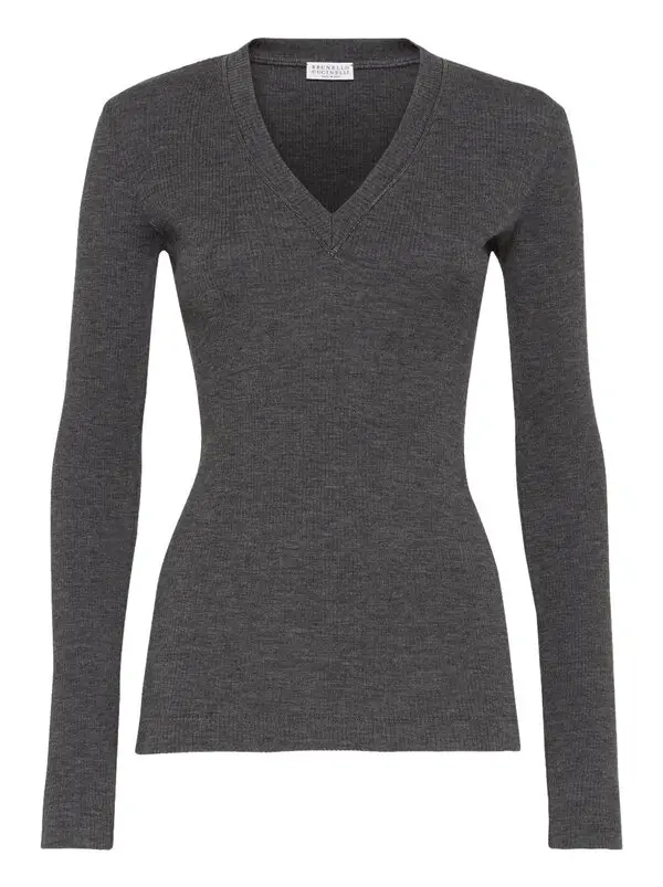 Brunello Cucinelli V-neck Wool Sweater - Grey
