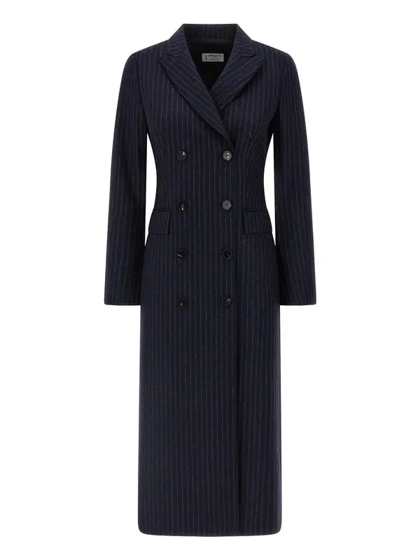 Alberto Biani Pinstripe Wool Double-breasted Coat - Blue