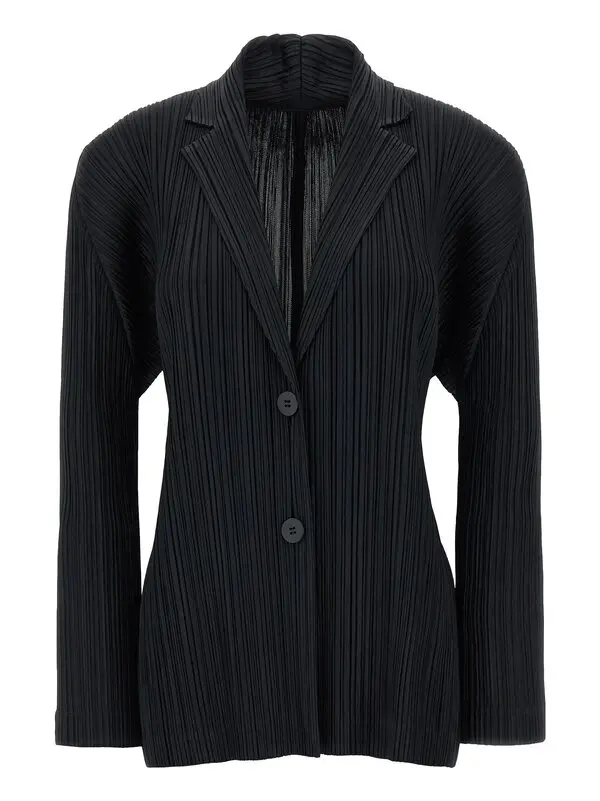 Issey Miyake Pleats Single-breasted Pleated Blazer - Black