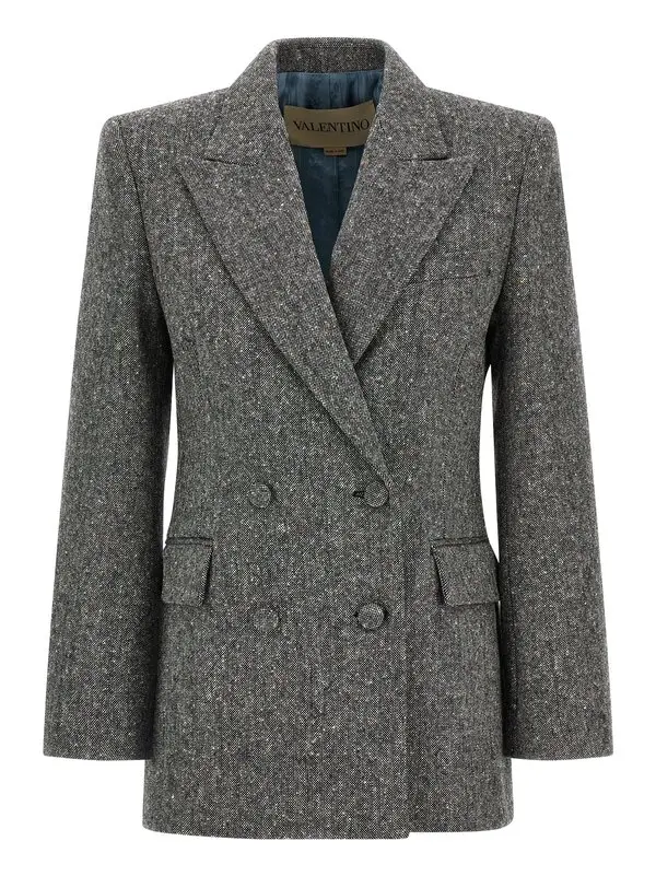 Valentino Garavani Double-breasted Bottonato Natte Blazer - Gray