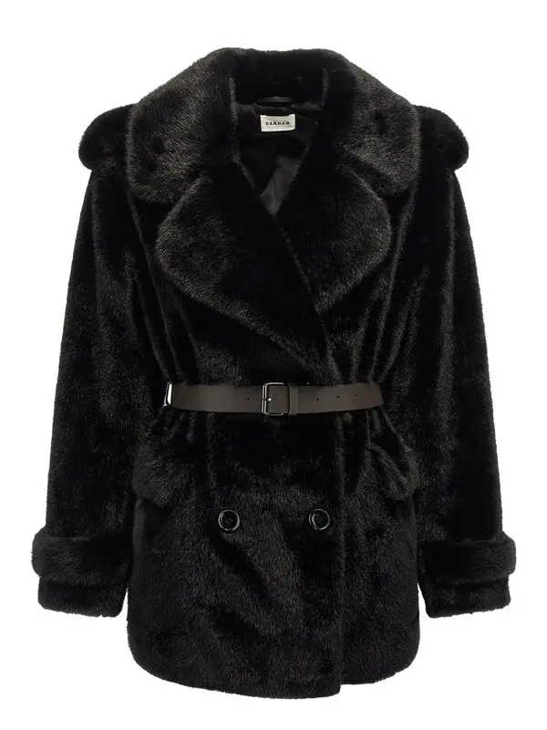 P.a.r.o.s.h Faux Fur Double-breasted Coat - Brown