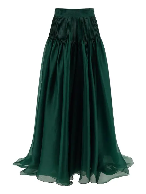 Carolina Herrera Pintucked Organza Skirt - Green