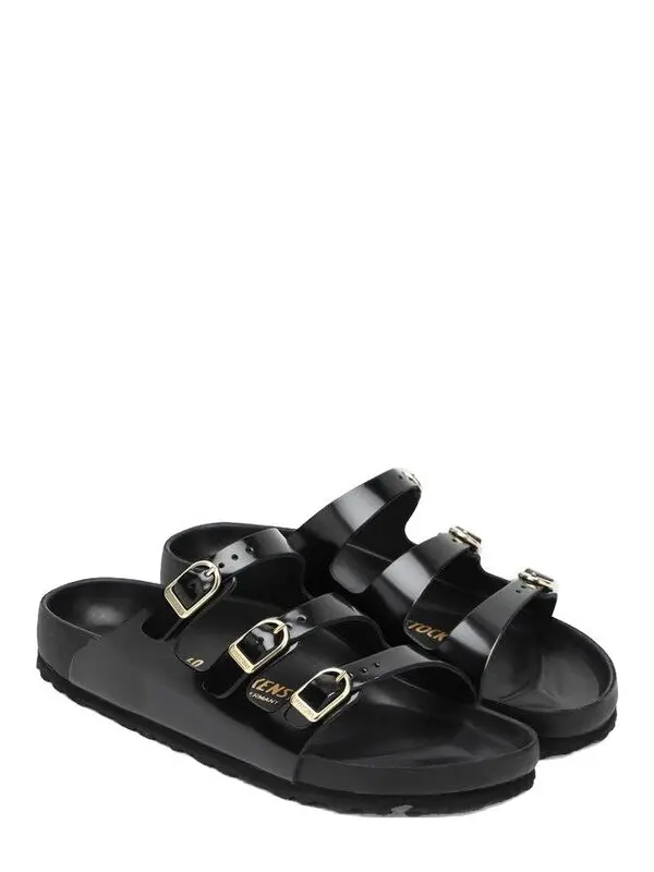 BIRKENSTOCK Florida D-buckle Exquisite Lucida Nera Slides - Black