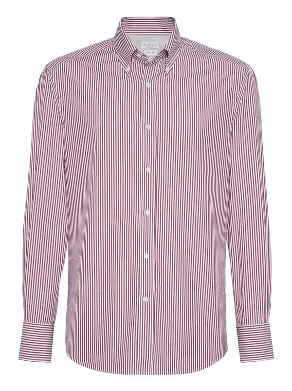 Brunello Cucinelli Striped Cotton Shirt - Red