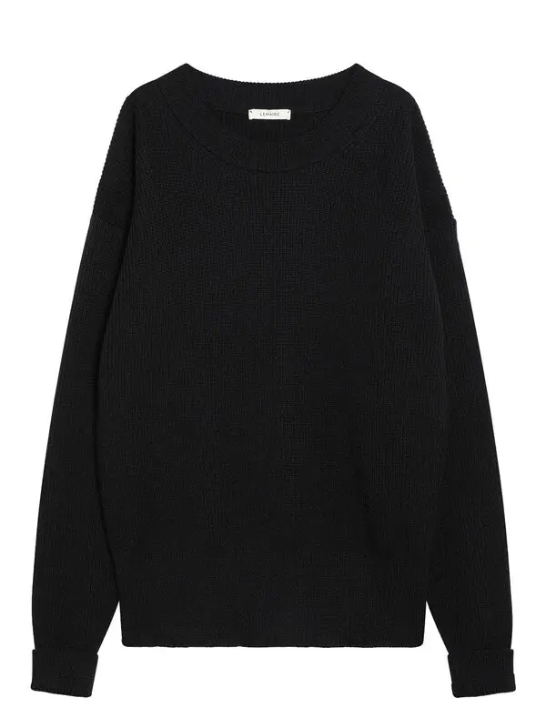 LEMAIRE Ribbed Wool Crew Neck Sweater - Black