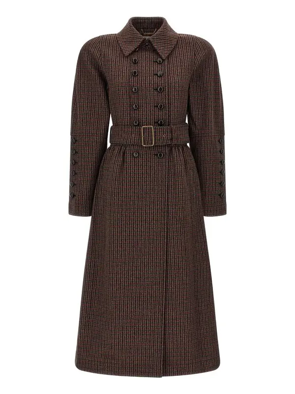 Chloé Double-breasted Pied-de-poule Wool Coat - Brown
