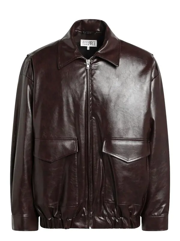 MAISON MARGIELA Faux Leather Zip Bomber - Burgundy