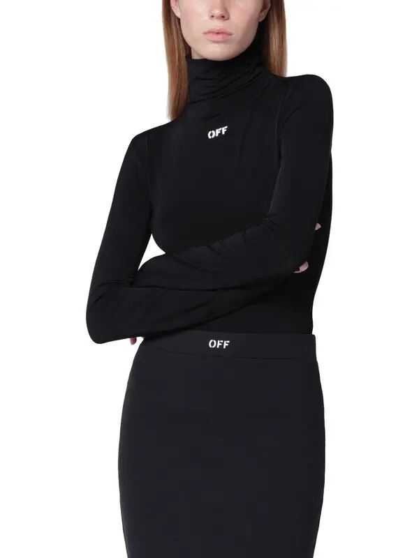 OFF WHITE™ Turtleneck Top With Logo - Black