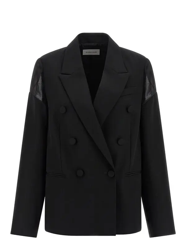 ARMARIUM Sveva Virgin Wool Double-breasted Blazer With Tulle Inserts - Black