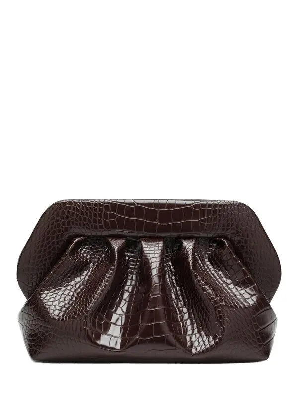 THEMOIRE Medium Bios Clutch Ebony Crocodile Effect - Brown