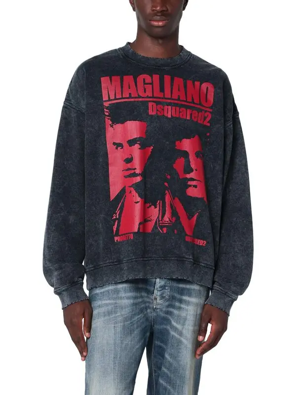 MAGLIANO X D2 Charcoal Vintage Effect Logo Sweatshirt - Grey
