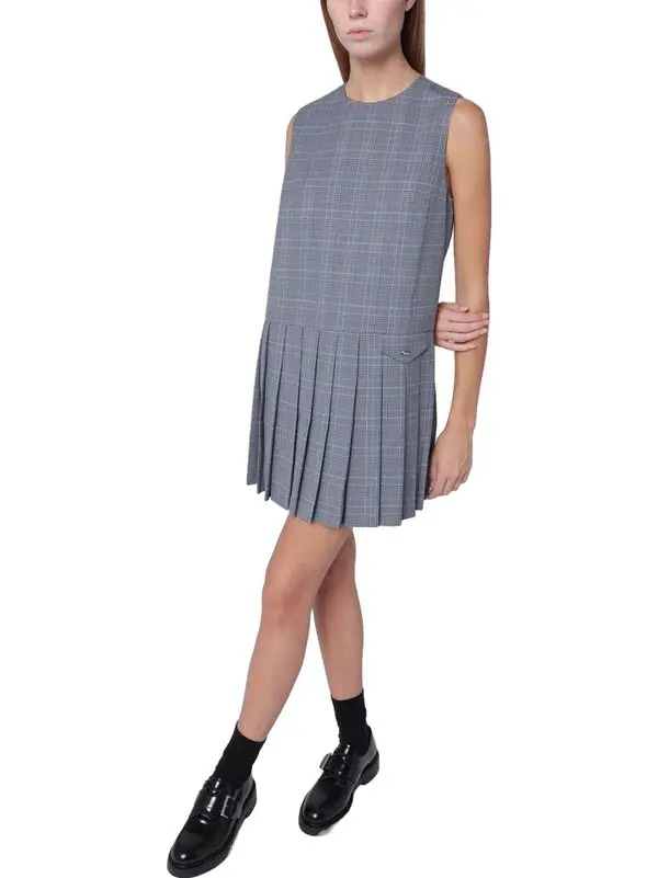 Maison Kitsuné Pleated Mini Dress In Wool Blend - Blue