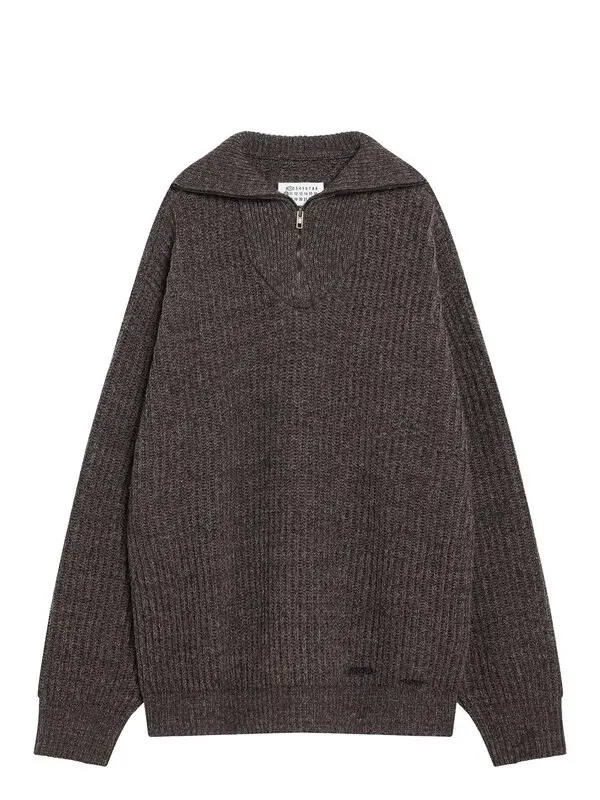 MAISON MARGIELA Ribbed Wool-blend Sweater With Zip Collar - Brown