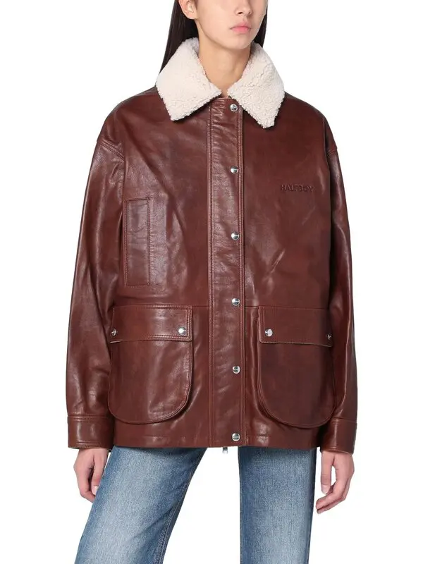 HALFBOY Shearling-collar Leather Jacket - Brown
